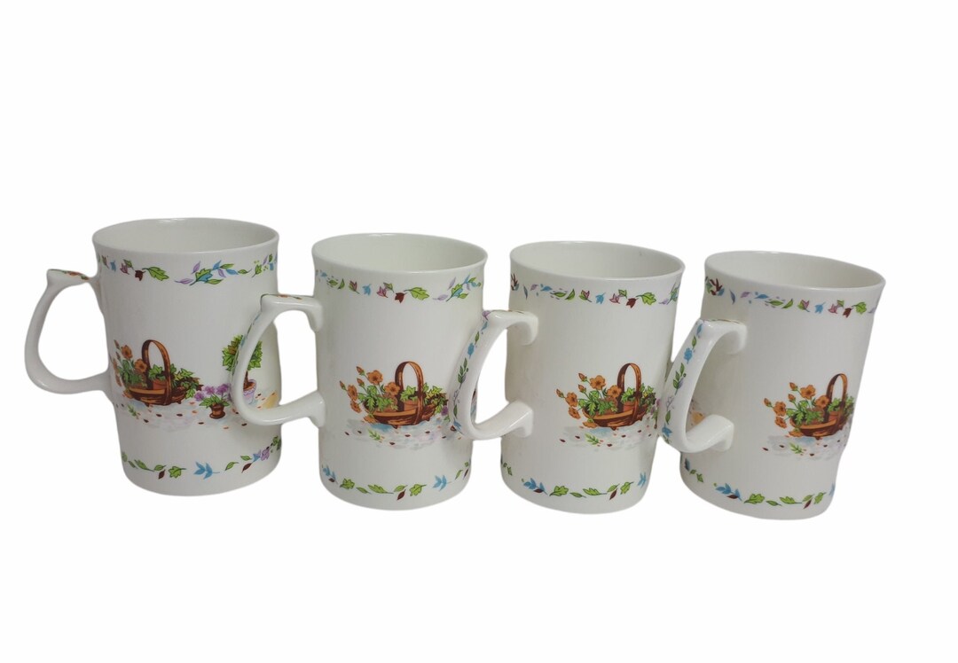 Hankook Fine China Coffee Tea Cups # 0866 Limpid Flowers Basket 8 Oz ...