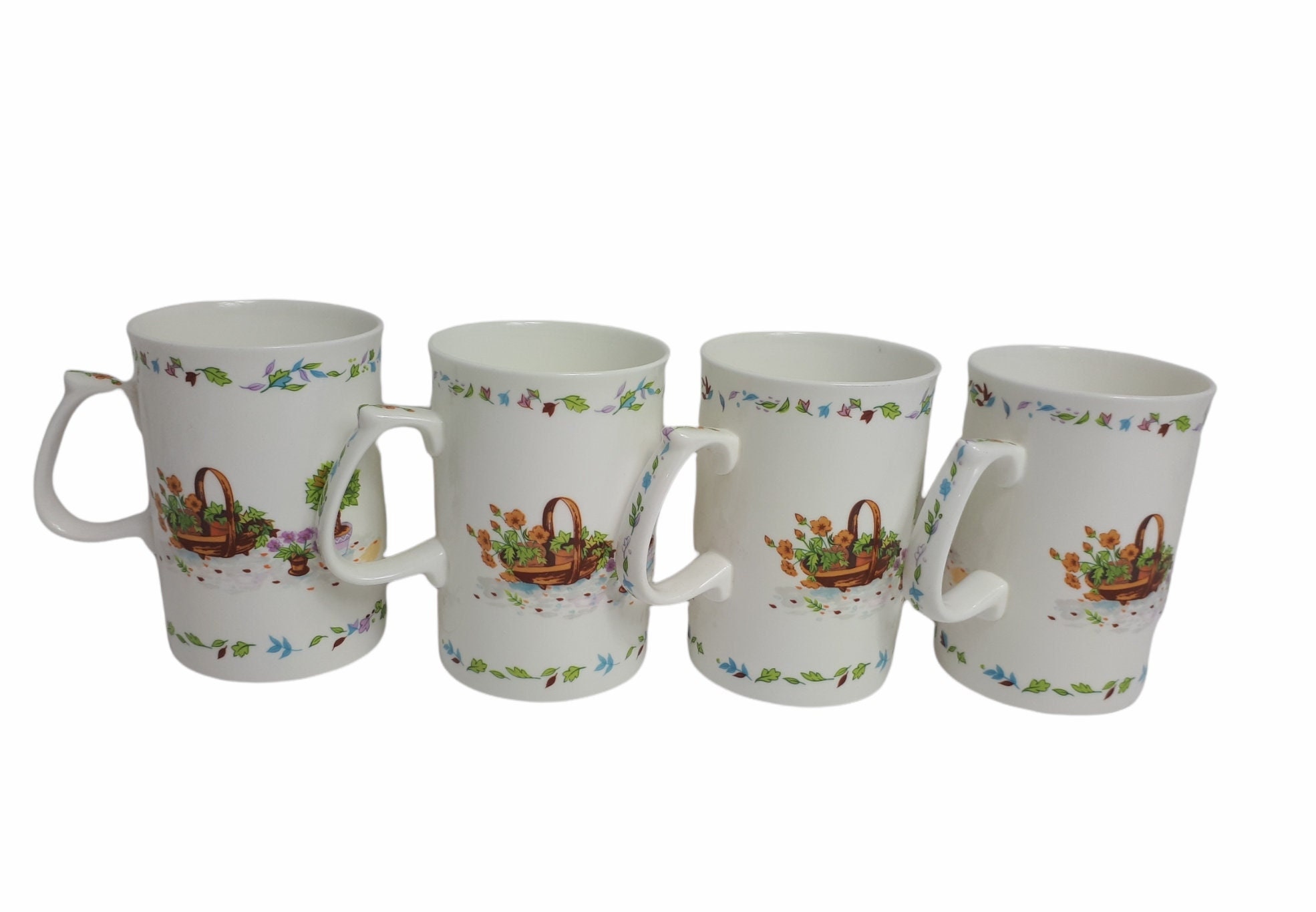 Hankook Fine China Coffee Tea Cups # 0866 Limpid Flowers Basket 8 Oz ...