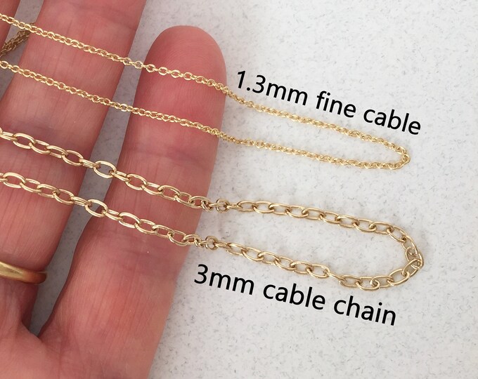 Cable Chain Necklace, Plain Gold Chain, Thin Cable Link Necklace ...