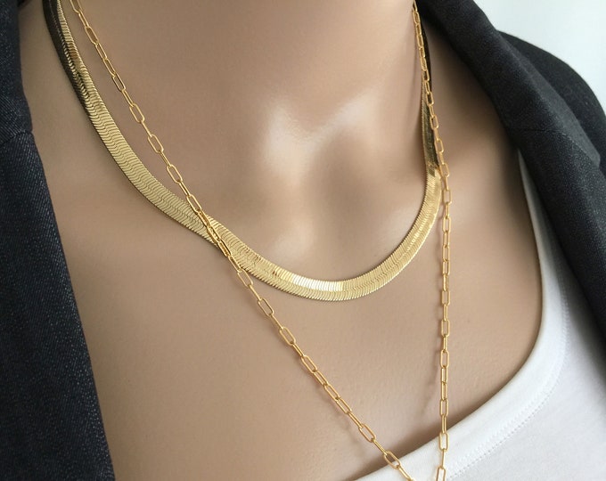 Thick Herringbone Chain Necklace, Shiny Simple 1/4 Inch Wide Necklace ...