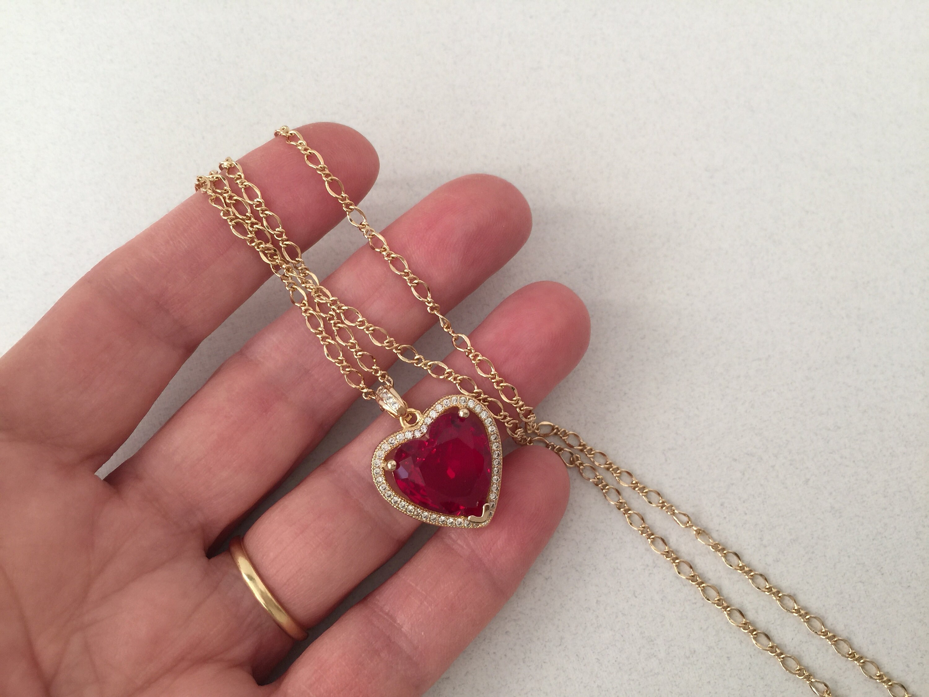 Ruby Red Heart Necklace With Tiny Cubic Zirconia Crystals - Etsy