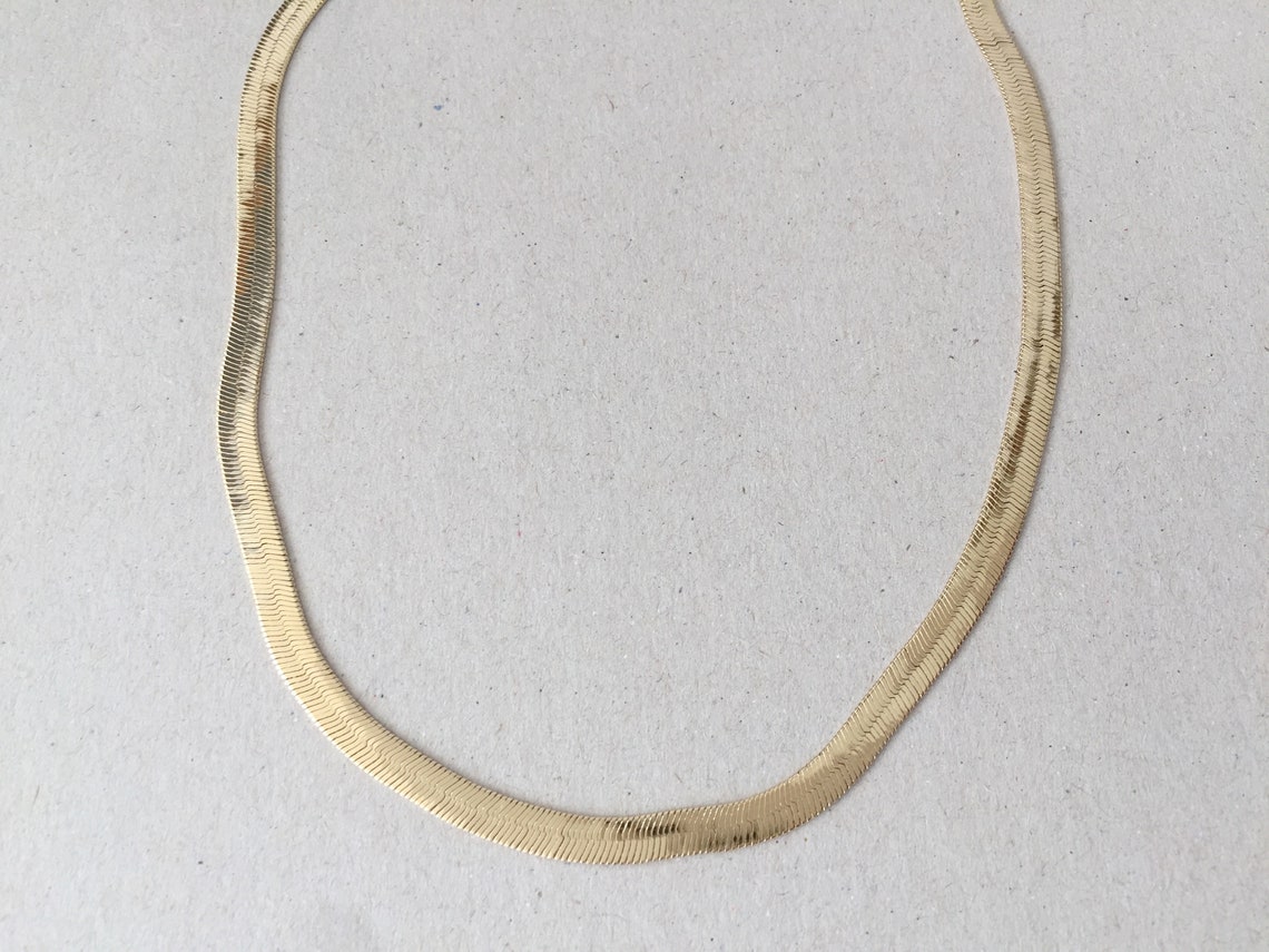 Gold Chain Necklace Thick 4.5mm Herringbone Chain Shiny | Etsy