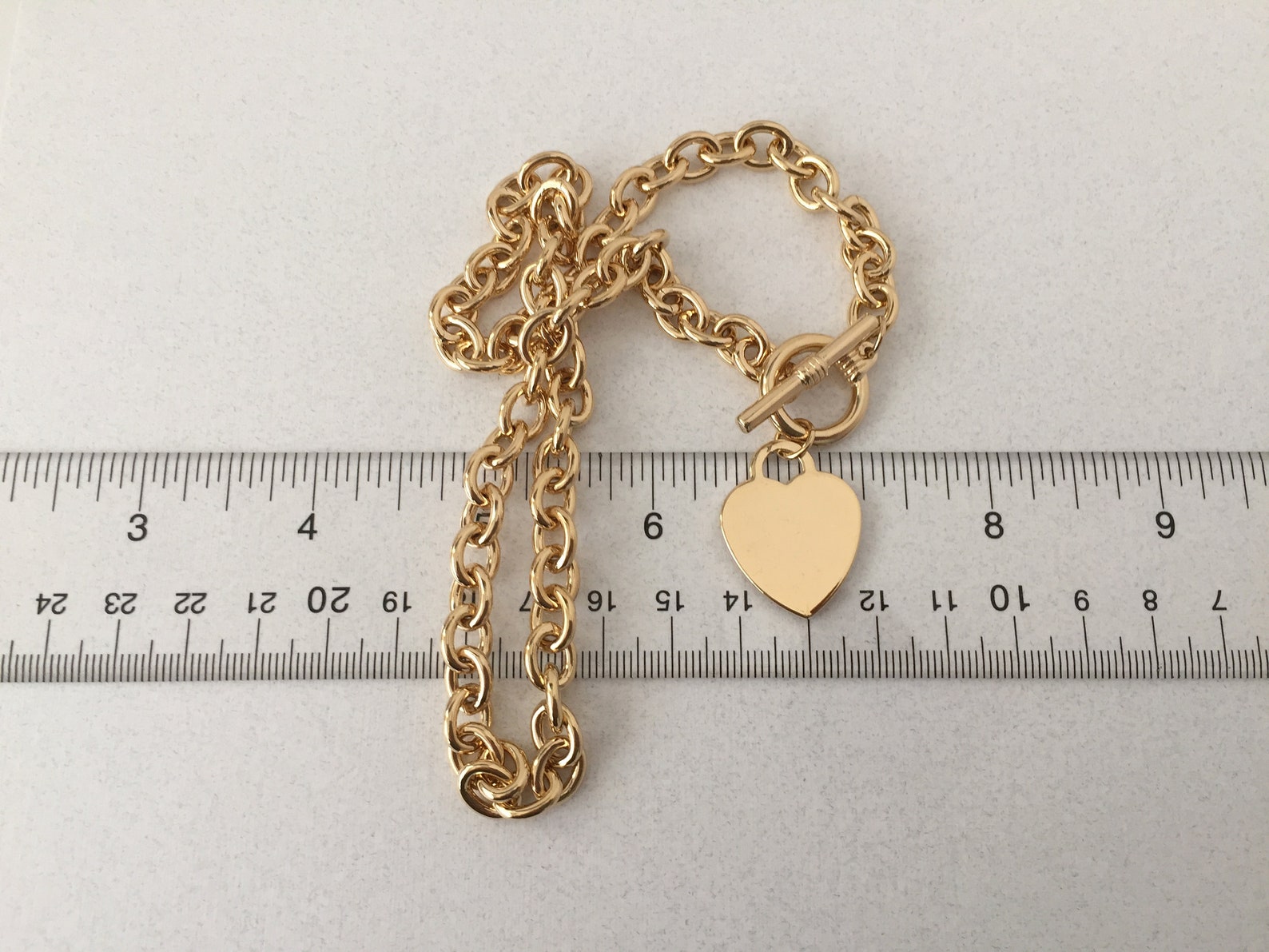 Designer Link Necklace Heart Charm Dangle Chunky Oval Cable | Etsy