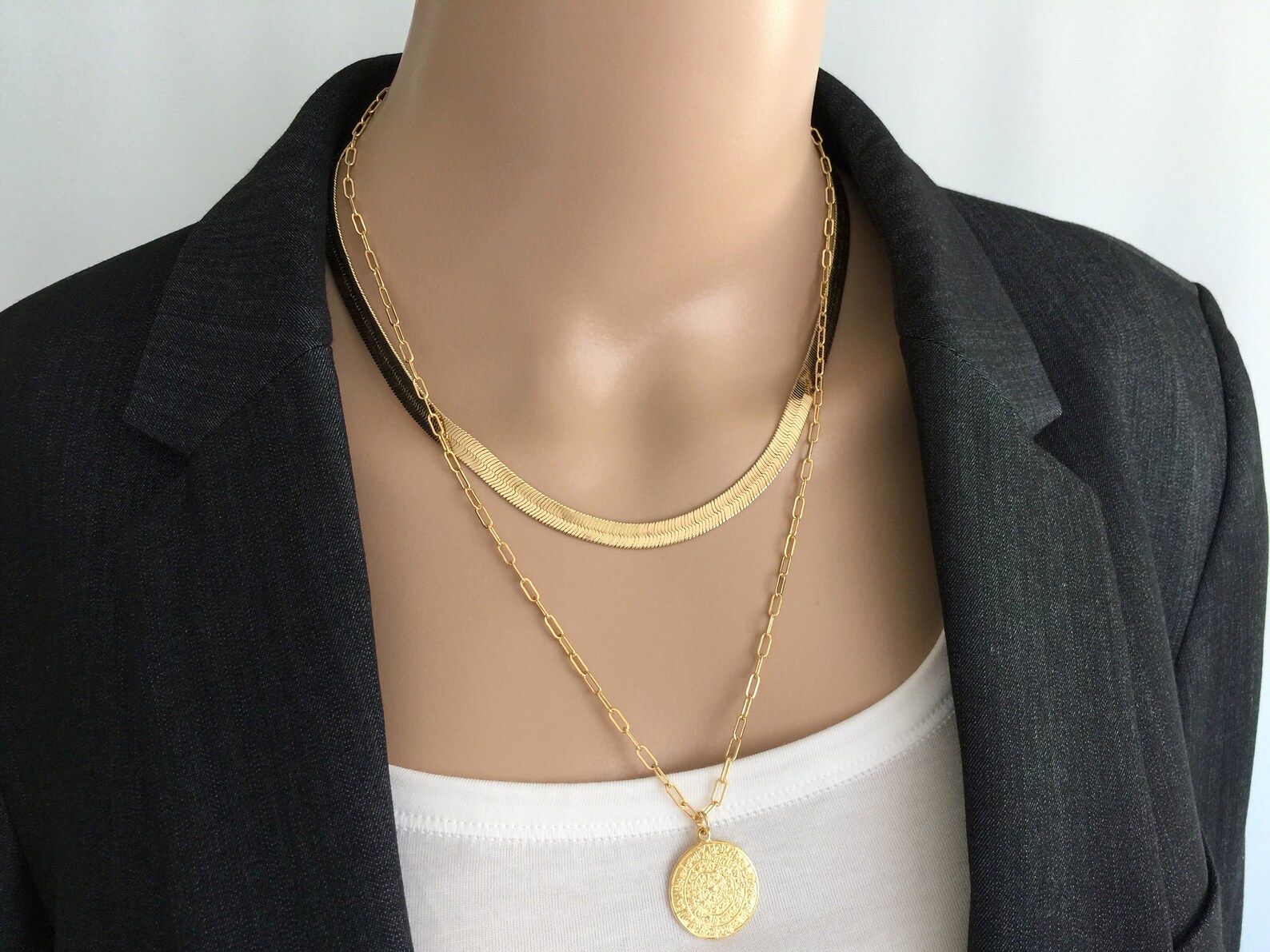 Thick Herringbone Chain Necklace Shiny Simple 1/4 Inch Wide | Etsy