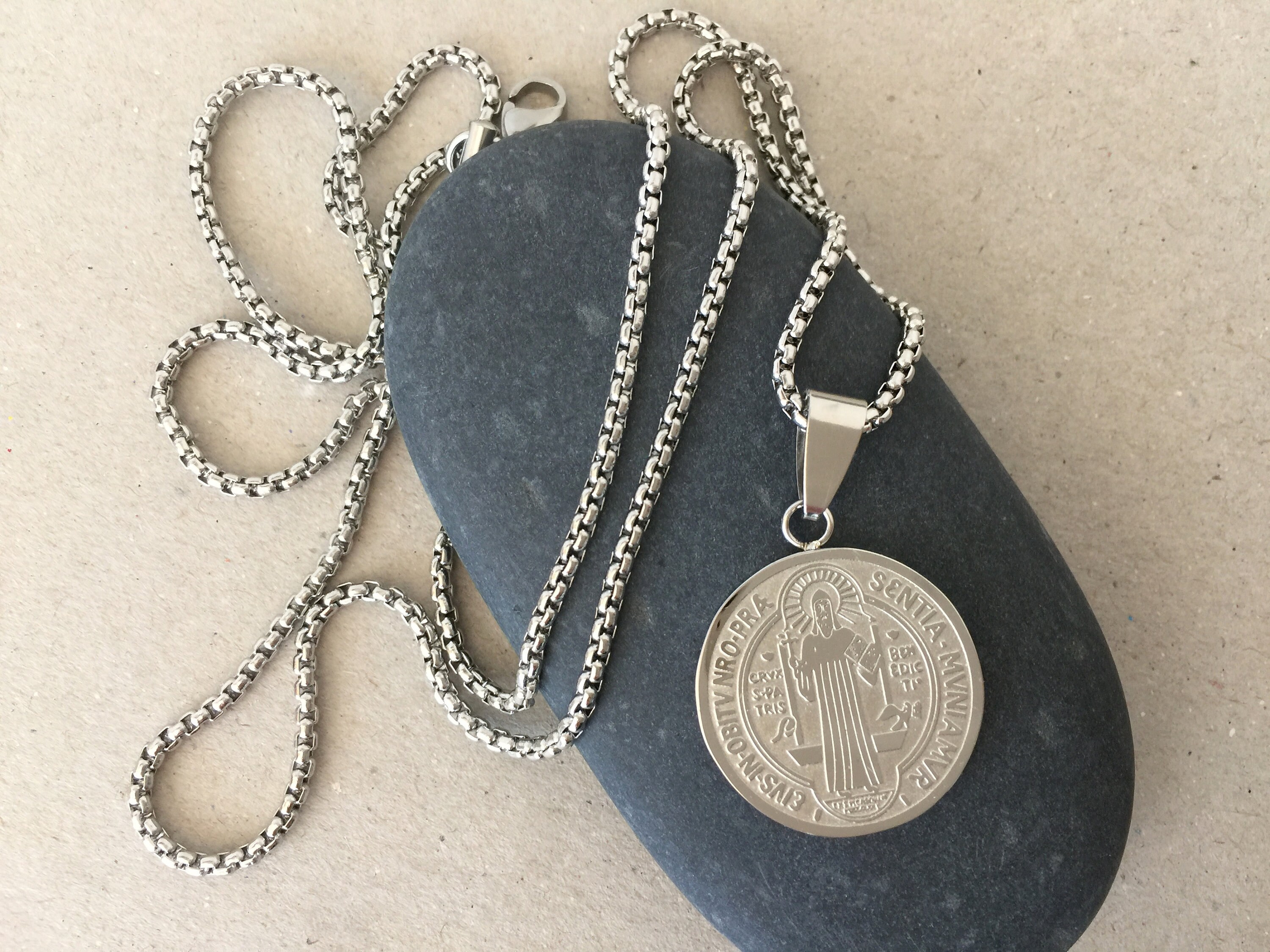 Saint Benedict Coin Pendant Medium 0.8 inch Stainless Steel | Etsy