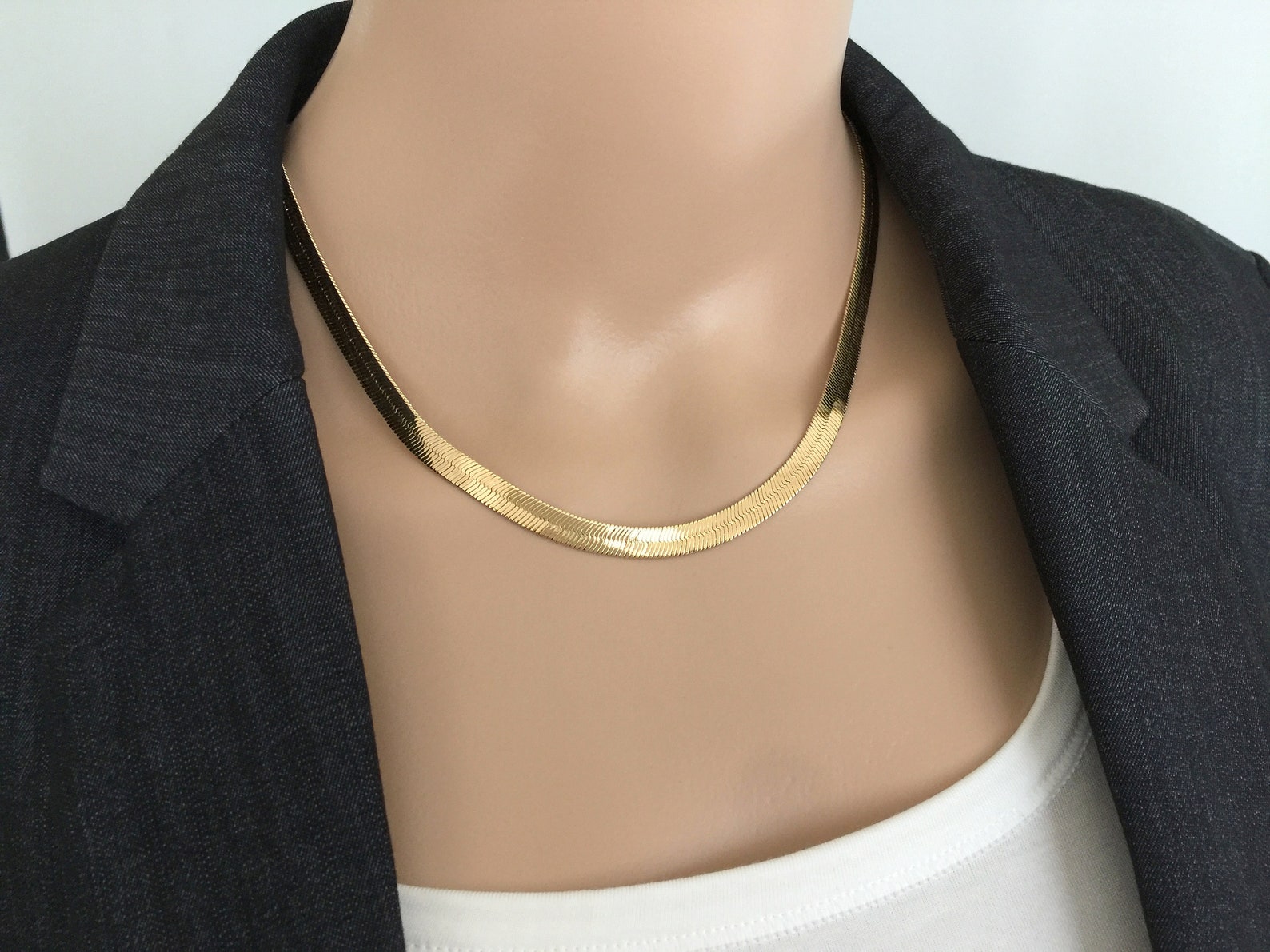 Thick Herringbone Chain Necklace Shiny Simple 1/4 Inch Wide - Etsy