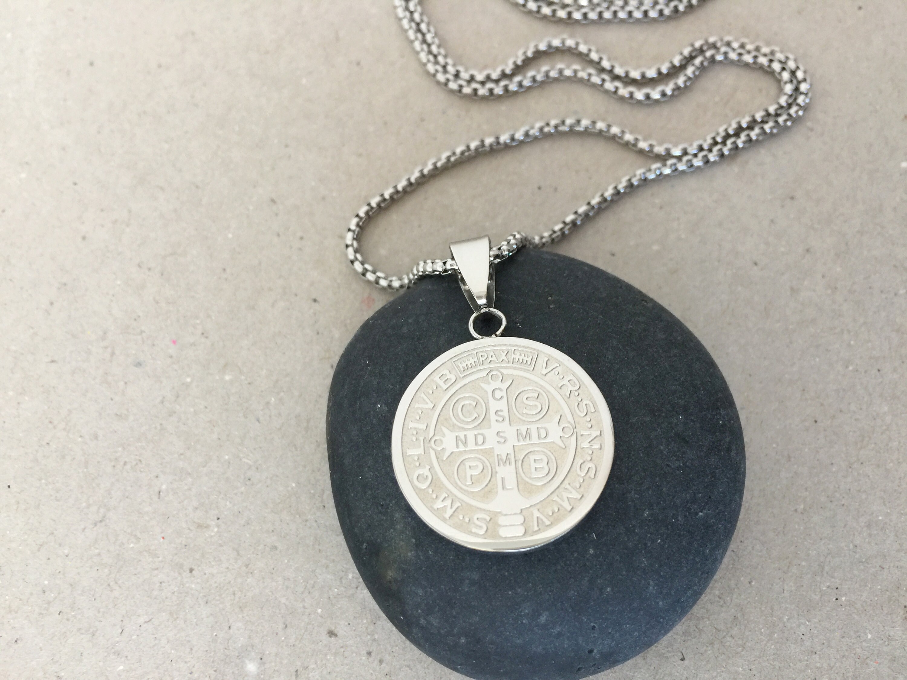 Saint Benedict Coin Pendant Medium 0.8 inch Stainless Steel | Etsy