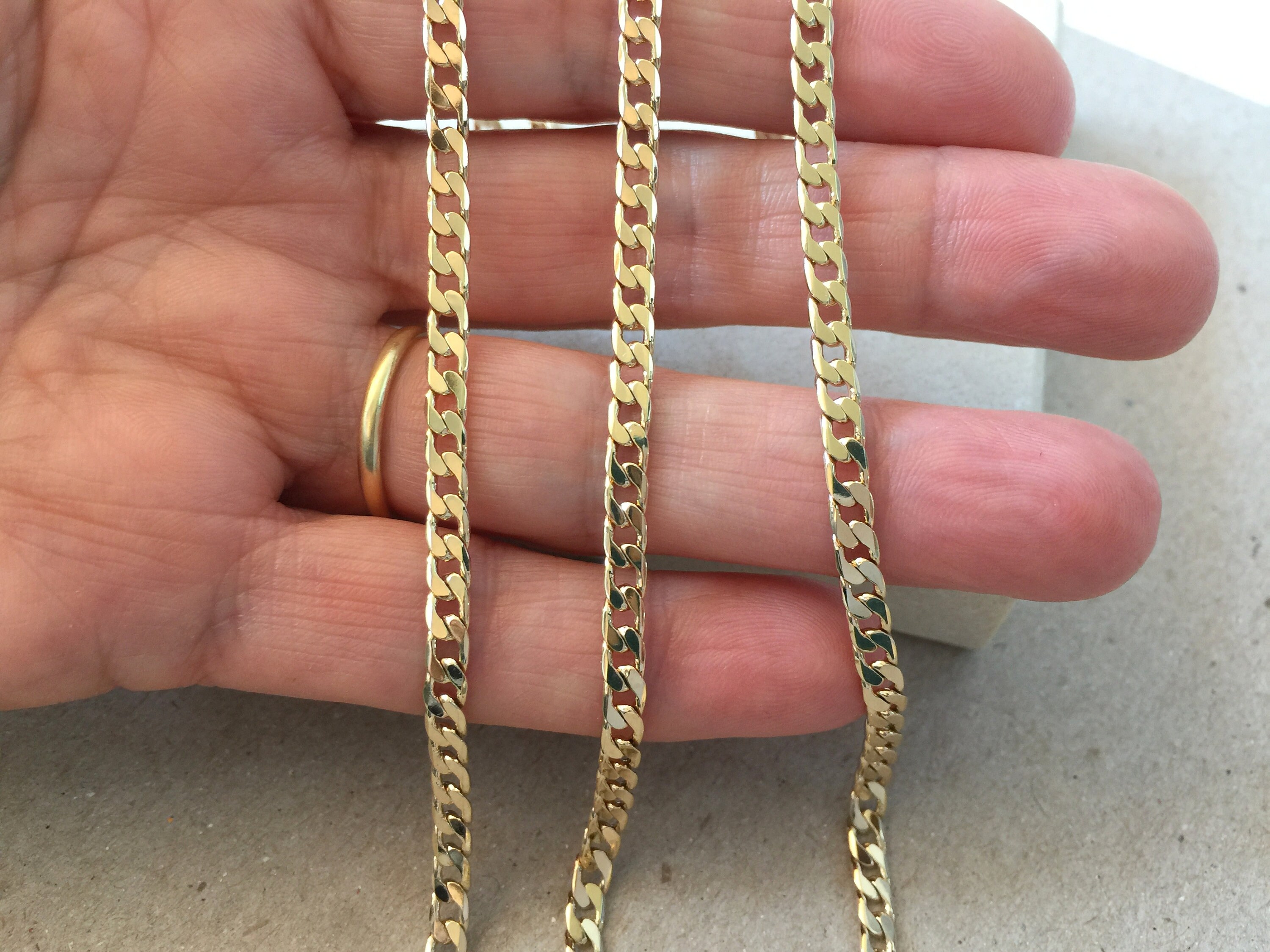 Gold Curb Chain Necklace 3 8 Mm Thick Flat Curb Link Neck Etsy UK