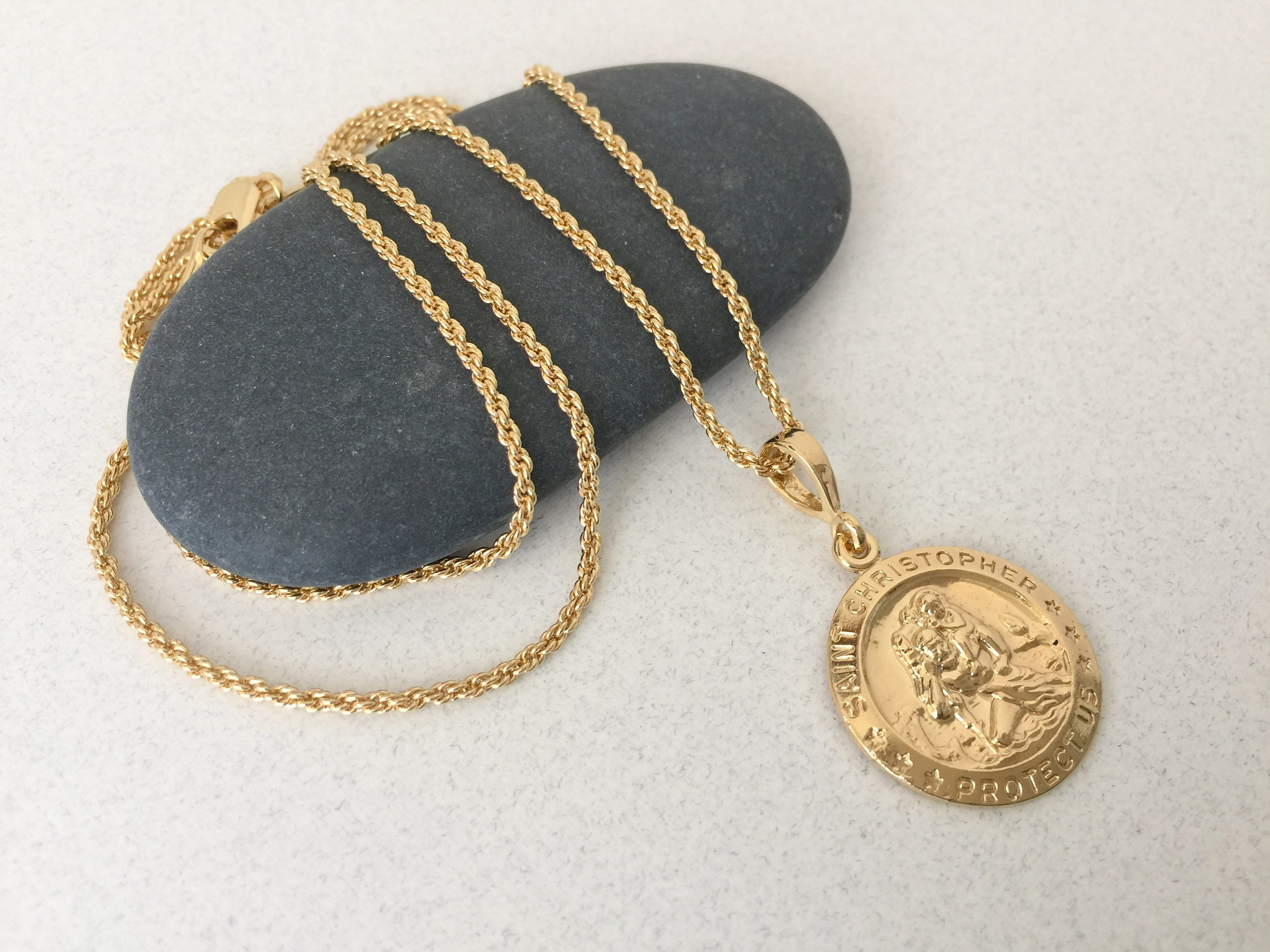 Saint Christopher Coin Medallion Necklace 2 Mm Gold French - Etsy