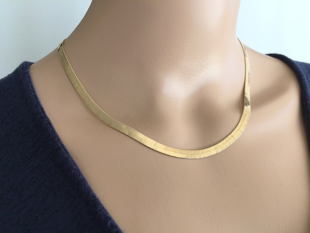 Gold Chain Necklace Thick 4.5mm Herringbone Chain Shiny - Etsy