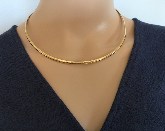 Gold Omega Necklace, Statement Snake Herringbone Choker, Elegant Simple ...