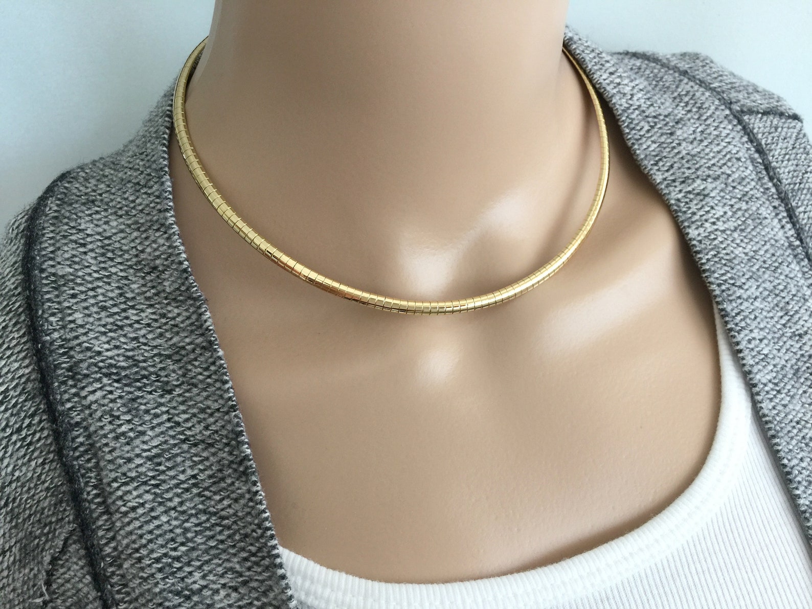 Gold Omega Necklace Statement Snake Herringbone Choker - Etsy