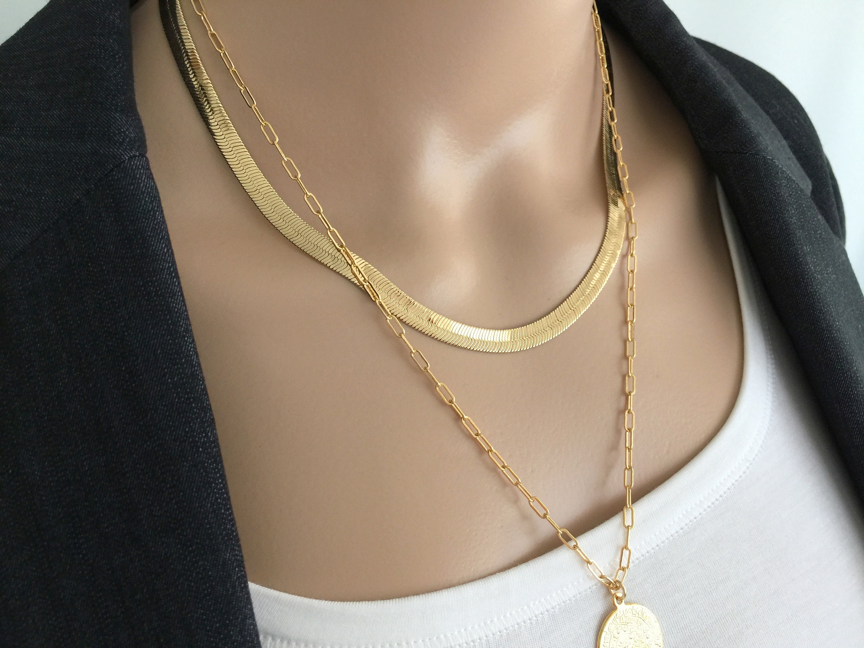 Thick Herringbone Chain Necklace Shiny Simple 1/4 Inch Wide | Etsy