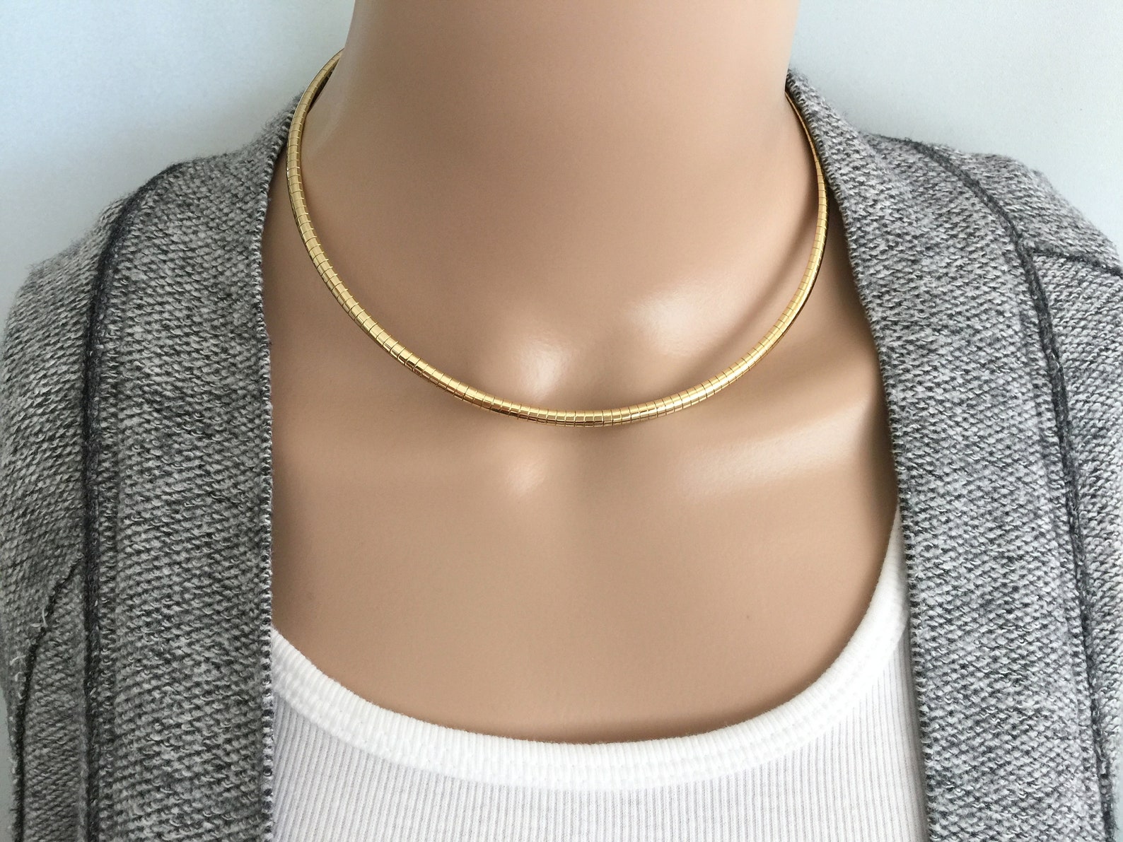 Gold Omega Necklace Statement Snake Herringbone Choker - Etsy