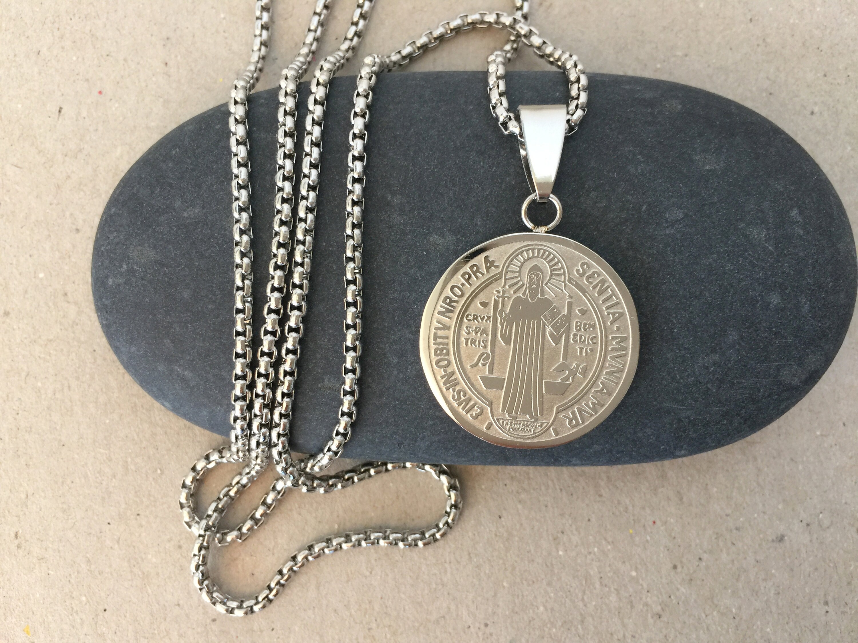 Saint Benedict Coin Pendant Medium 0.8 Inch Stainless Steel - Etsy Canada
