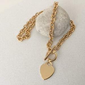 Designer Link Necklace Heart Charm Dangle Chunky Oval Cable - Etsy