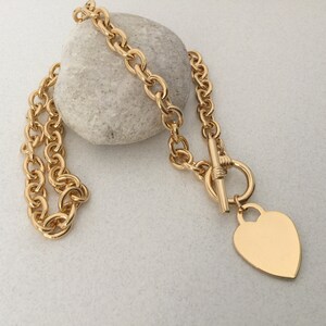 Designer Link Necklace Heart Charm Dangle Chunky Oval Cable - Etsy