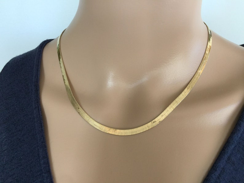 Gold Chain Necklace Thick 4.5mm Herringbone Chain Shiny | Etsy