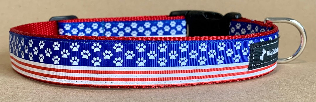Glittery Red-white & Blue Paws Dog Collar - Etsy