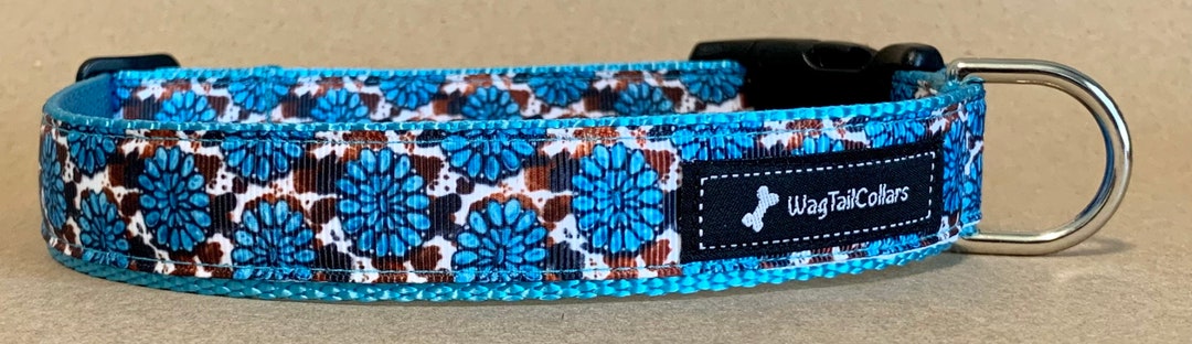 Turquoise & Cow Hide Western Dog Collar - Etsy
