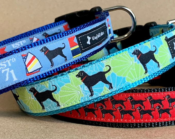Black Lab Embroidered Dog Collar - Carolina Blue, Khaki, Geranium Red ...