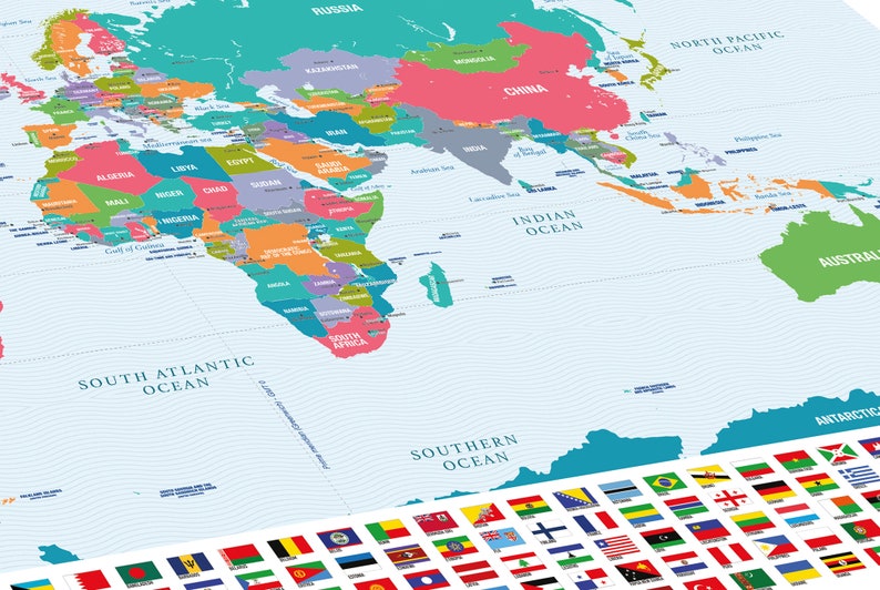 Large World Wall Map Poster With Countries, Capitals, Flags Map of the ...