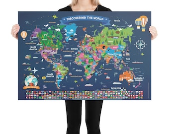 Laminated WORLD MAP POLITICAL Map Learning Kids Educational - Etsy