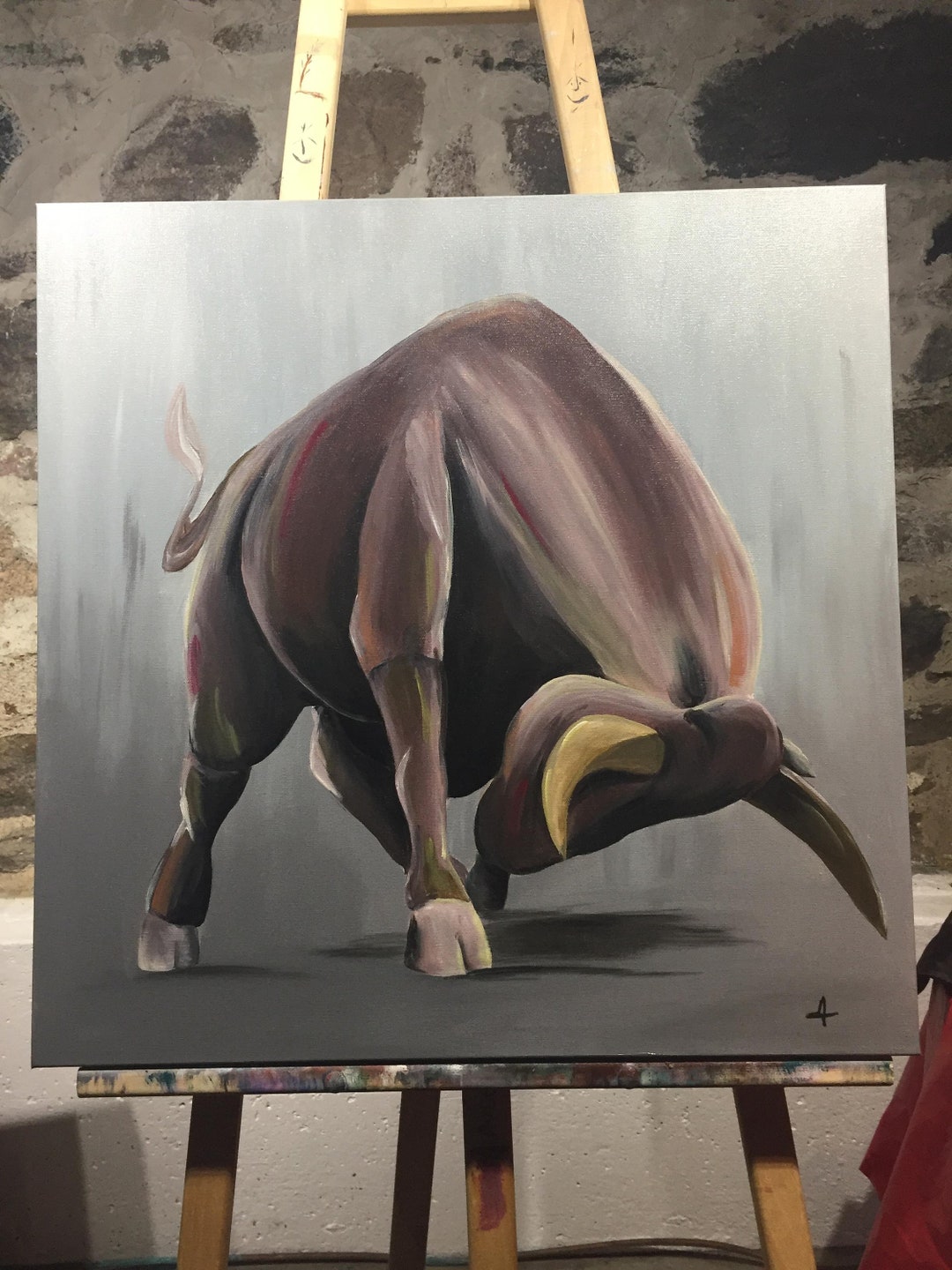 Painting, Canvas, Bull, Acrylic, Animal, Original Painting, Farmhouse ...