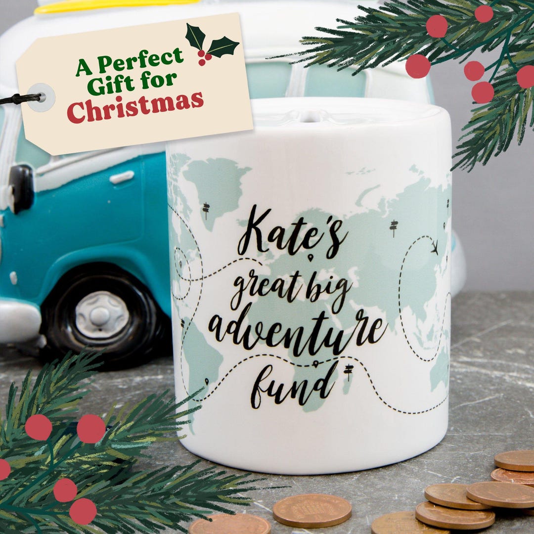 Personalised Adventure Travel Money Box Fund for Wanderlust Traveller ...