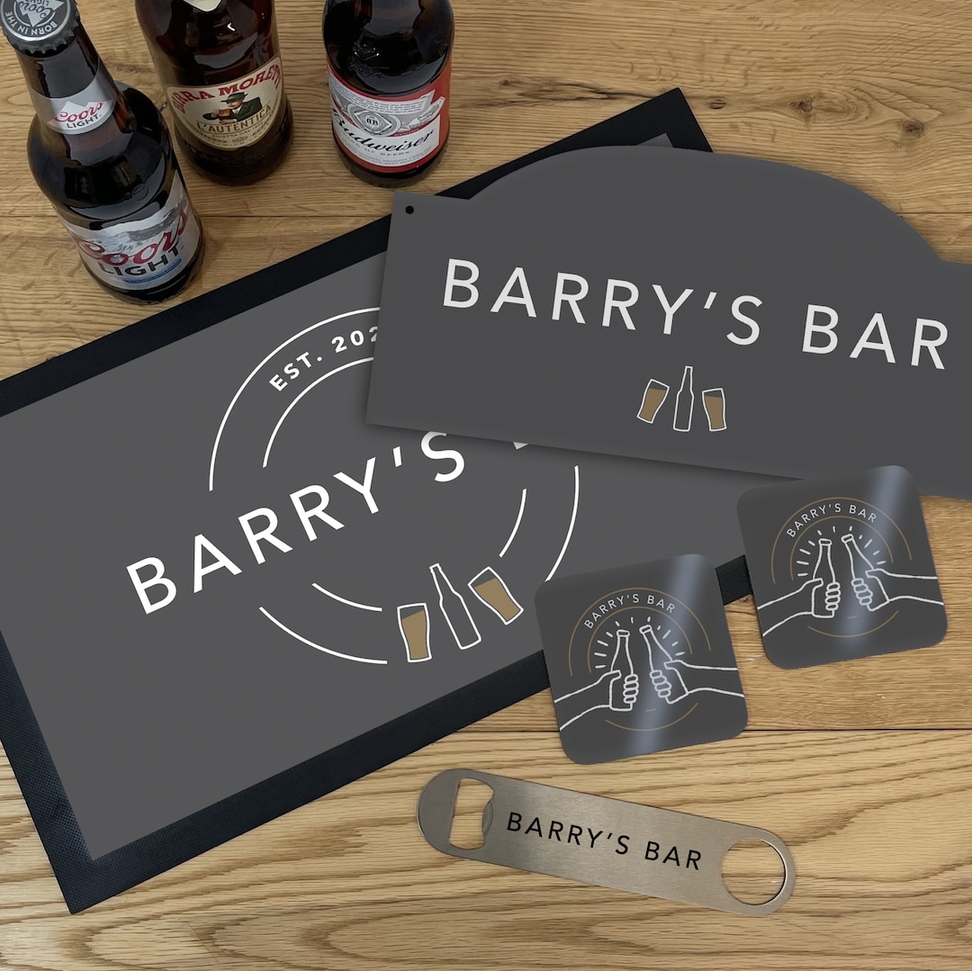 Personalized Home Bar Set: Modern Gastro Pub Sign & Bar Mat - Etsy