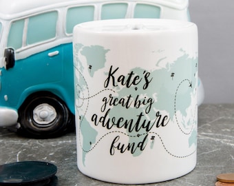 Personalised Adventure Fund Tip Jar, Piggy Bank, Personalised Money Box ...