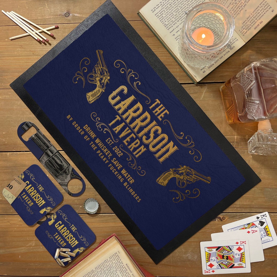 Personalized Peaky Blinders Bar Set: Garrison Tavern Bar Mat, Coasters ...