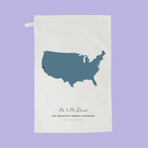 Tea Towel - Map Personalised Print - 2nd Cotton Anniversary Gift ...