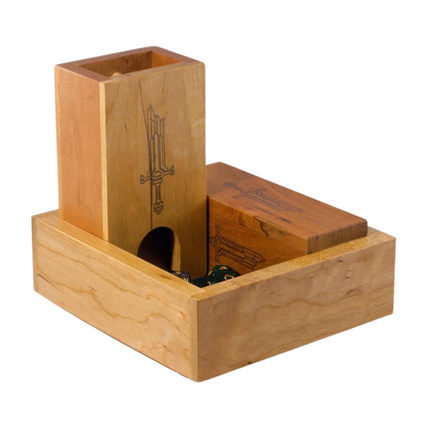 Broken Sword 3-piece Dnd Gaming Setup: Wood Dice Tower and Tray, Dice ...