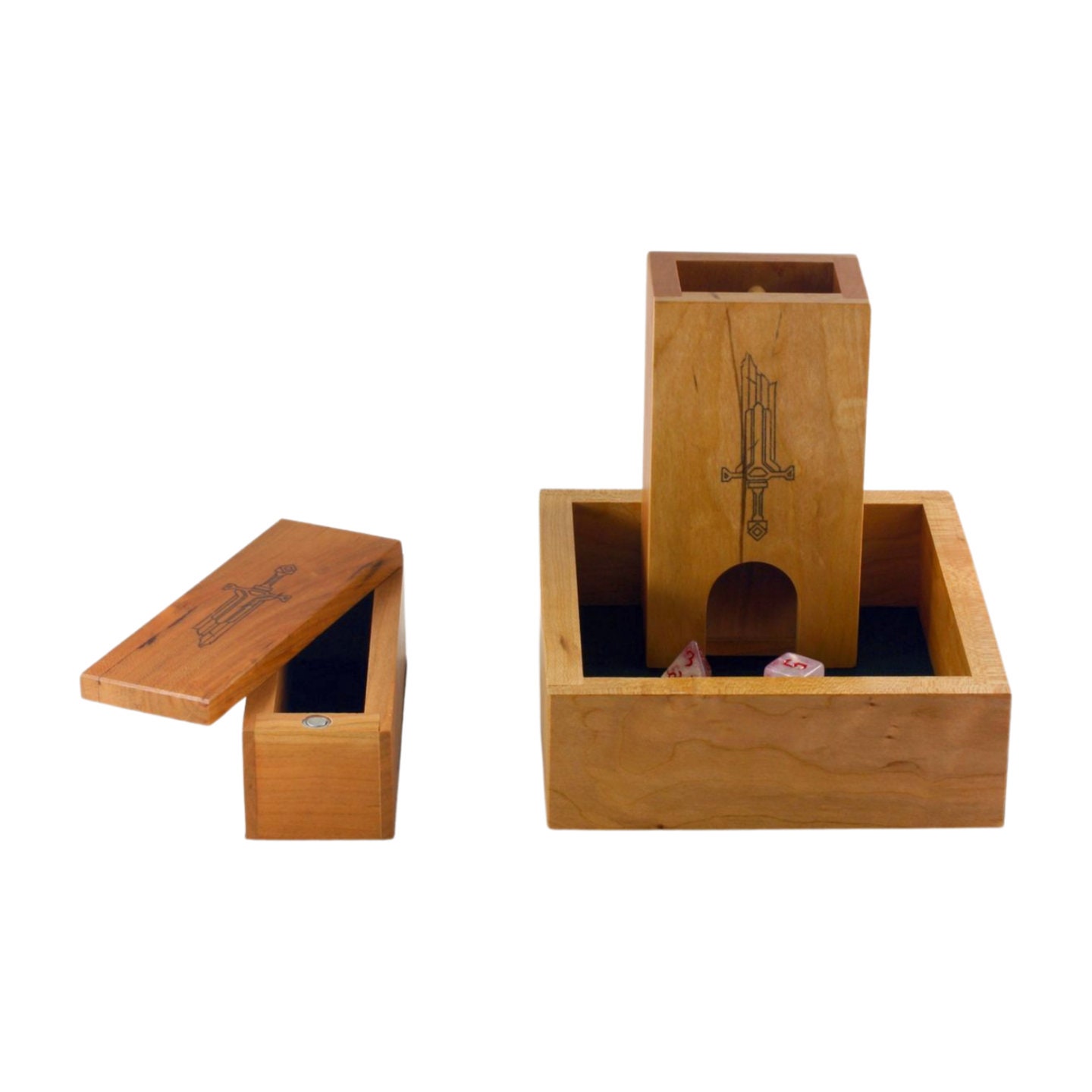 Broken Sword 3-piece Dnd Gaming Setup: Wood Dice Tower and Tray, Dice ...