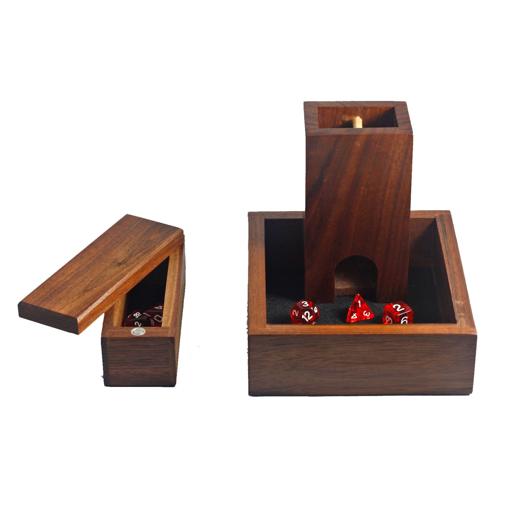 Walnut Dnd Dice Tray and Tower With Vault, 3-piece Personal Gaming ...