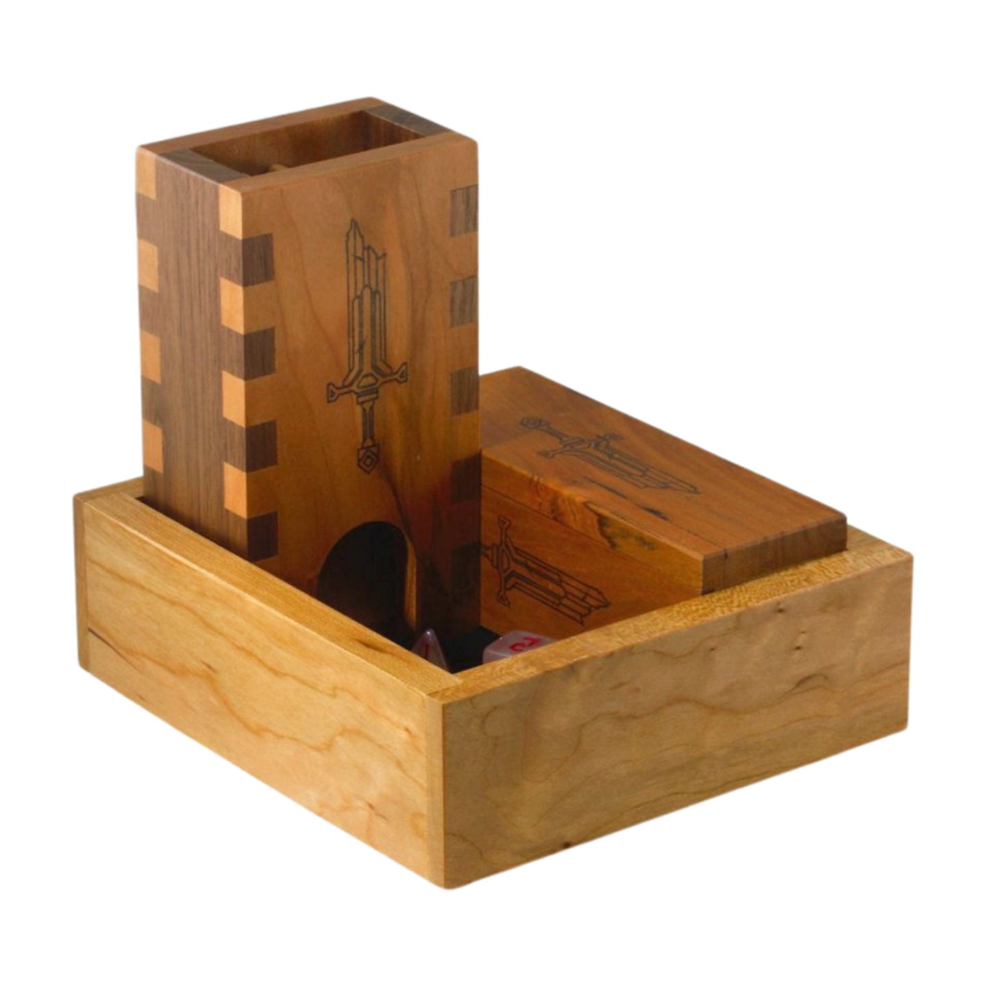 Broken Sword 3-piece Dnd Gaming Setup: Wood Dice Tower and Tray, Dice ...