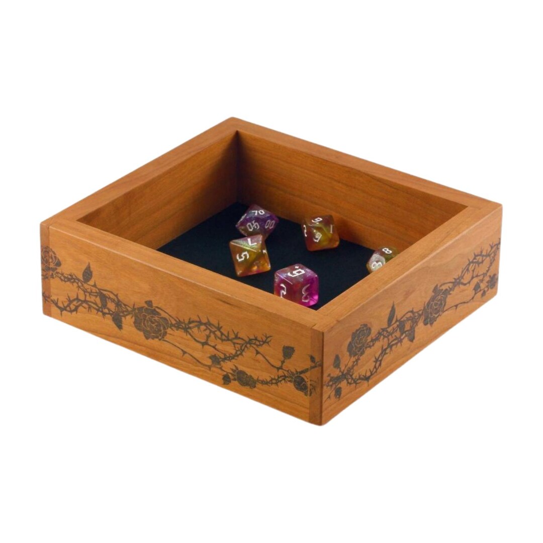 Dark Cottagecore Dice Tray Wood, Thorns and Roses Dnd Dice Rolling Tray ...