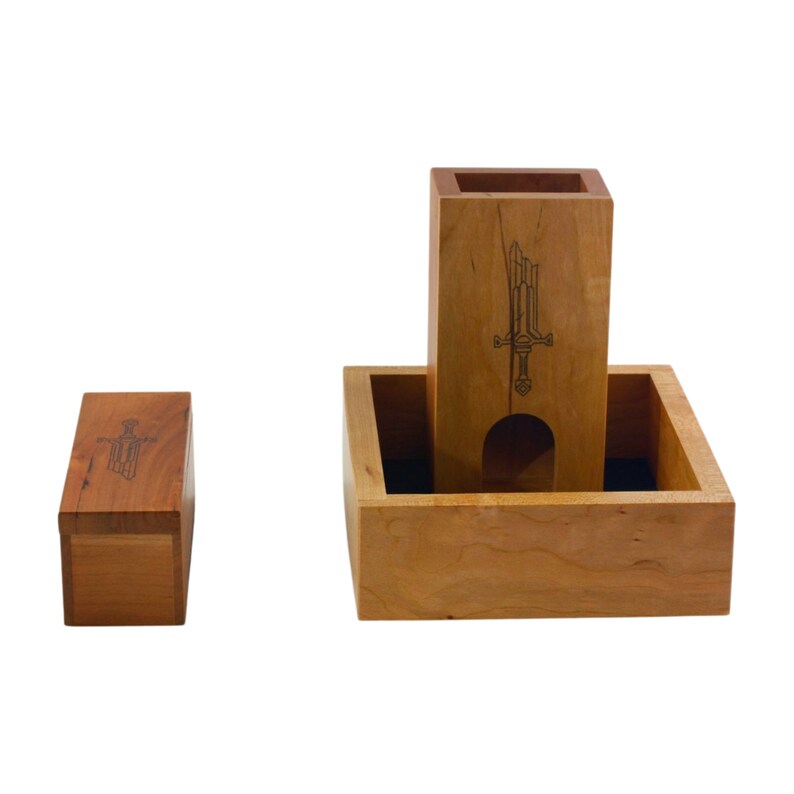 Broken Sword 3-piece Dnd Gaming Setup: Wood Dice Tower and Tray, Dice ...