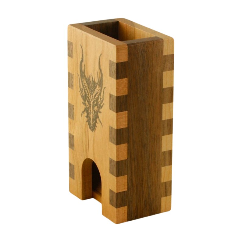Dragon Wooden Dice Tower Dnd Wyvern D20 Roller With Cherry Walnut Box ...