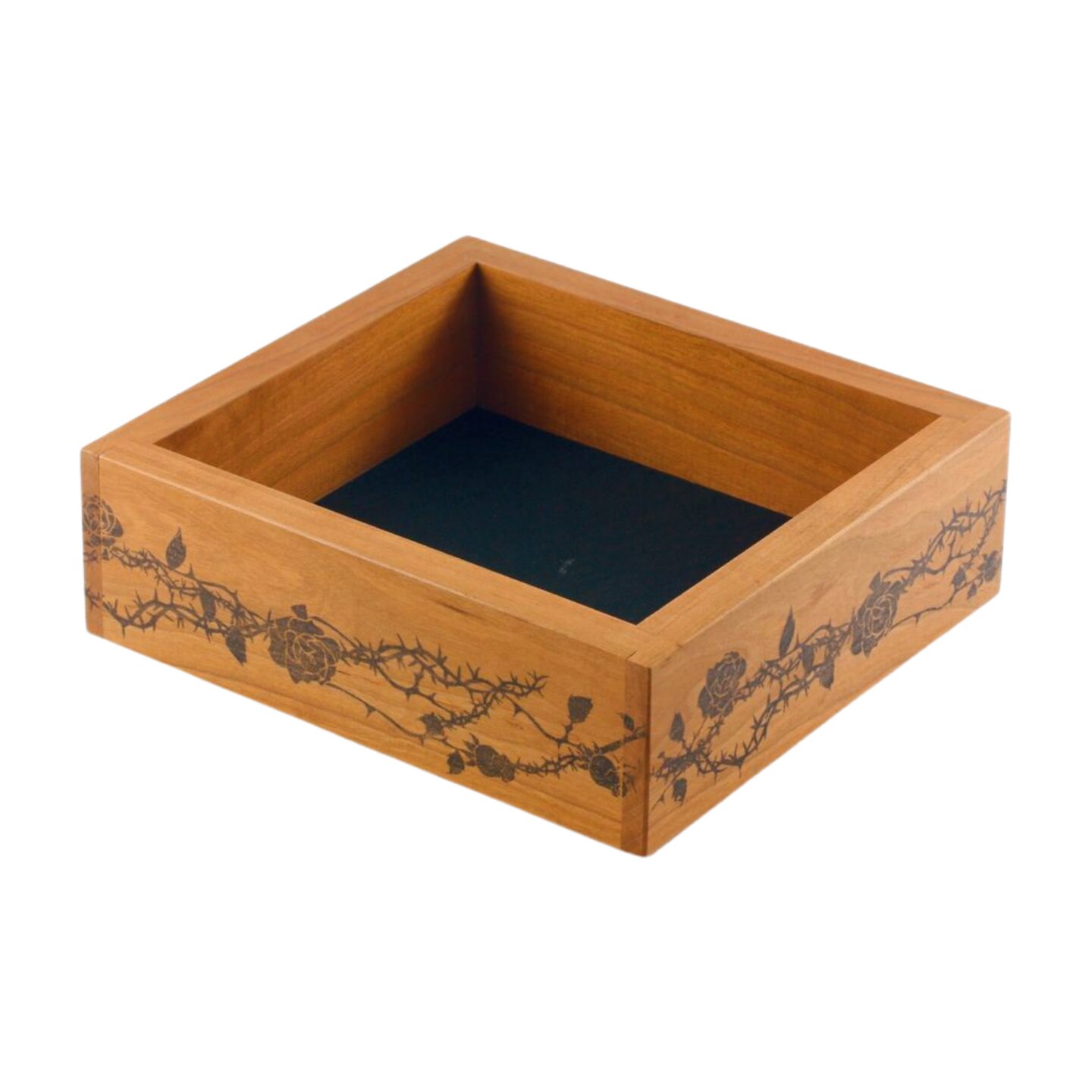 Roses and Thorns Design Small Wood & Leather Dice Tray for Tabletop ...
