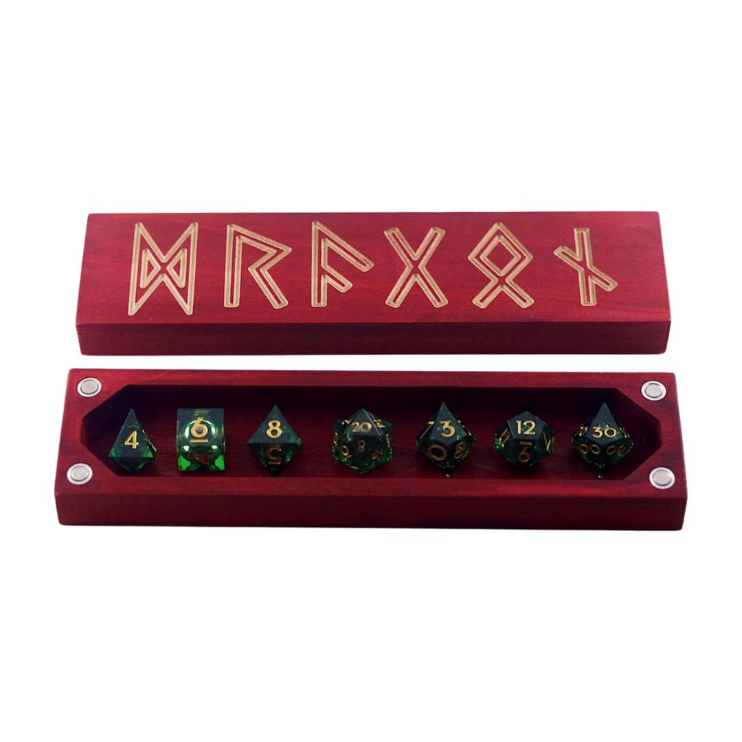 Dragon Rune Dice Vault for Dnd and Pathfinder Ttrpgs, Wooden Polyhedral ...