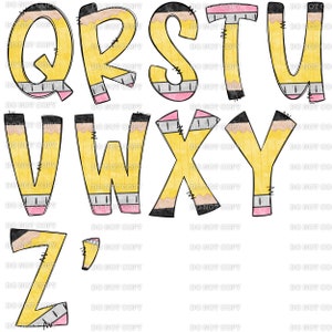 Pencil Doodle Letters Alphabet PNG | Hand Drawn Upper Case Alpha Pack ...