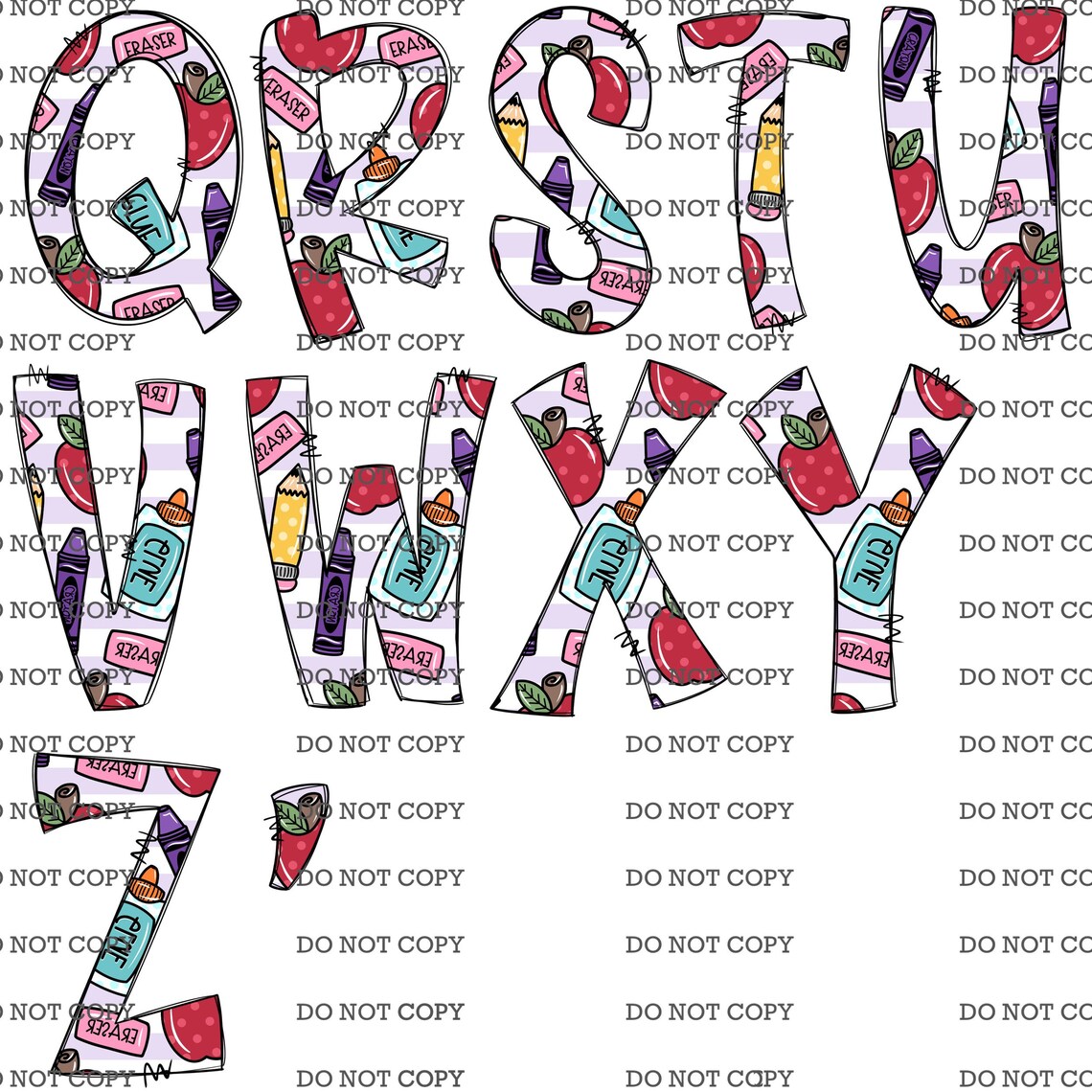 Back to School Doodle Letters Alphabet PNG Hand Drawn Upper | Etsy