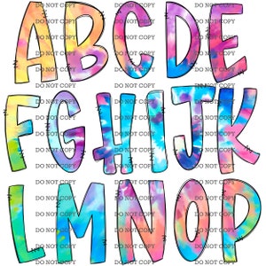 Tie Dye Doodle Letters Alphabet PNG | Hand Drawn Upper Case Alpha Pack ...