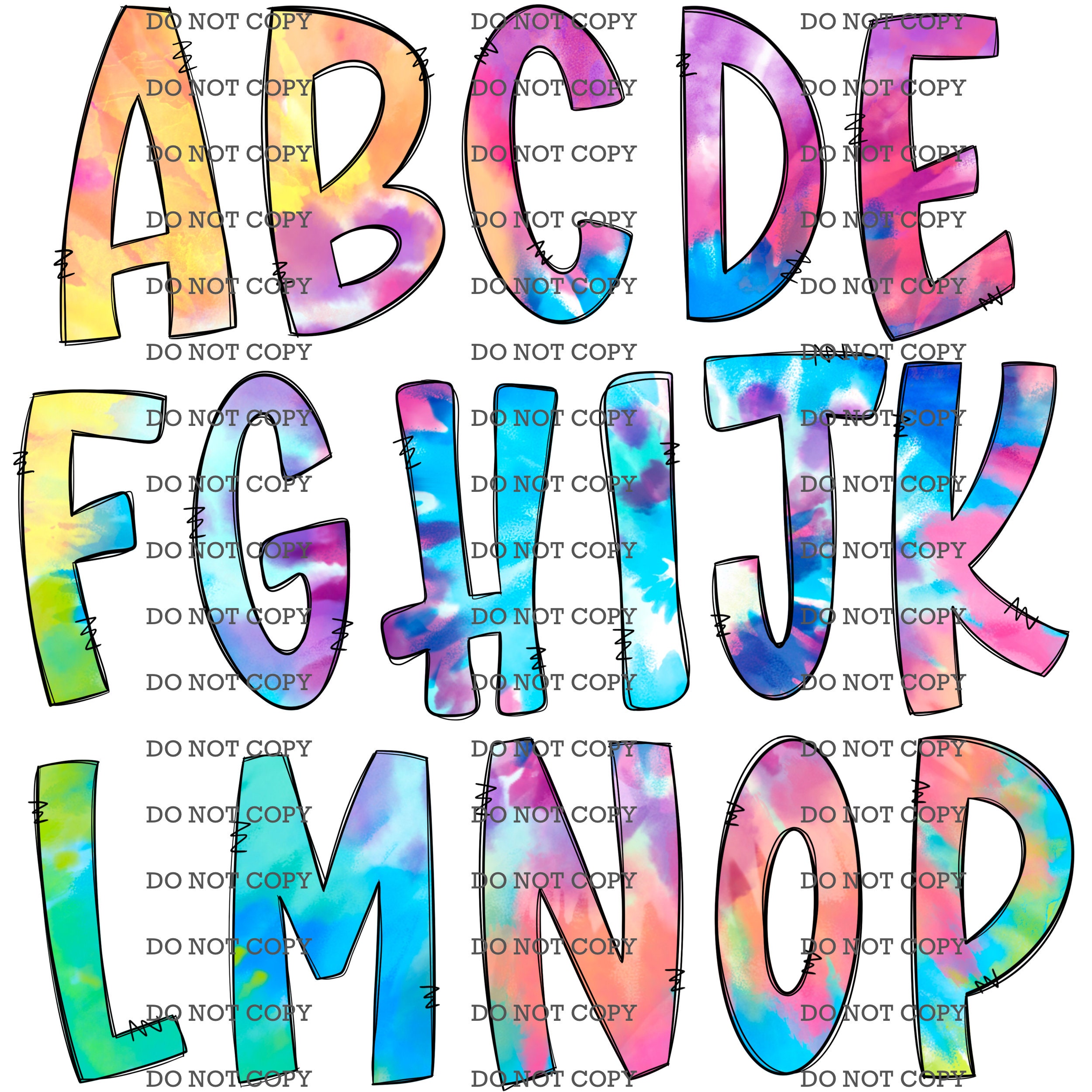 Tie Dye Doodle Letras Alfabeto PNG / Dibujado a mano Mayúscula - Etsy ...