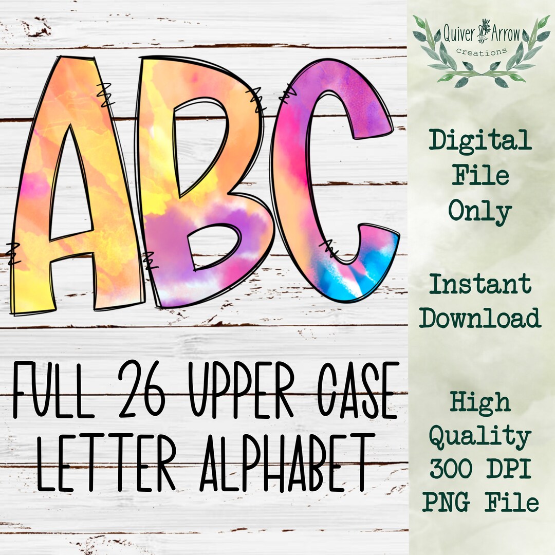 Tie Dye Doodle Letters Alphabet PNG | Hand Drawn Upper Case Alpha Pack ...