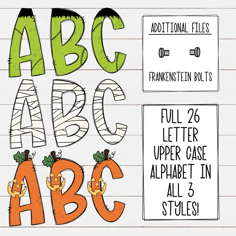 Halloween Letters | Alphabet Bundle PNG | Hand Drawn Upper Case Alpha ...