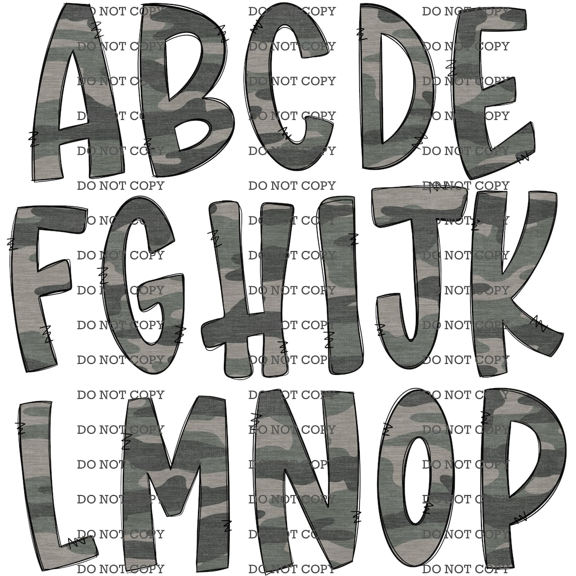 Camo Doodle Letters Alphabet PNG Hand Drawn Upper Case Alpha | Etsy