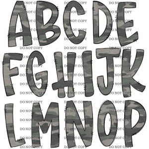 Camo Doodle Letters Alphabet PNG | Hand Drawn Upper Case Alpha Pack ...